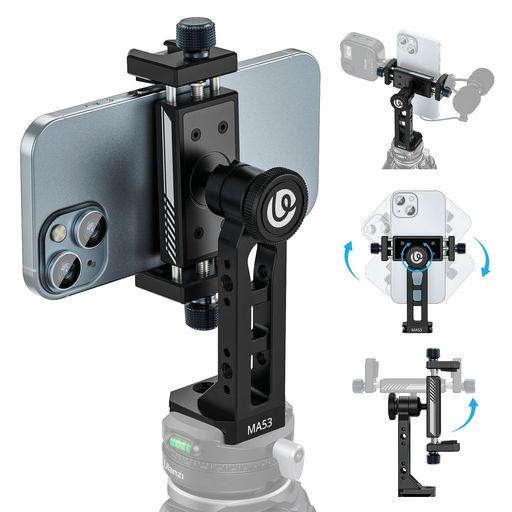 【新型360°ボール軸回転&amp;多様なスマホ撮影対応】スマホ装着背部にアジャスターボールヘッド設計で360度回転することができ、水平垂直とかフラットレイとか、お好みで自由に任意の角度に調節可能な三脚スマホホルダーマウント!フラットレイ撮...