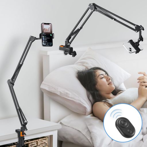 【堅牢なスマホスタンド】本スタンドはアルミマグネシウム合金製で、アーム先端(ボールヘッド前部)は 360° 回転可能、必要な角度にスムーズに調整できます。最大 1.5kg の機器に対応する耐荷重性能を備えています。 【手ぶれなしで綺麗に撮影...