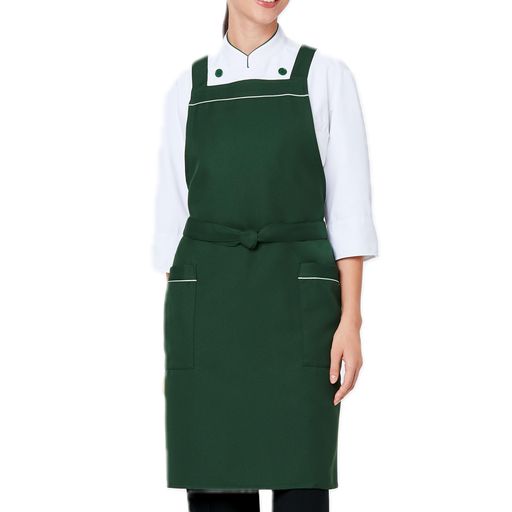 ウエストに合わせてサイズ調節できるたすき掛けタイプ胸当てエプロン。胸元とポケット口のパイピングがアクセントです。 漂白剤による色落ちを防ぐ耐塩素加工と、チリやホコリが付着しにくい制電加工をほどこし、機能性抜群。 洗濯耐久性にも優れており、飲...