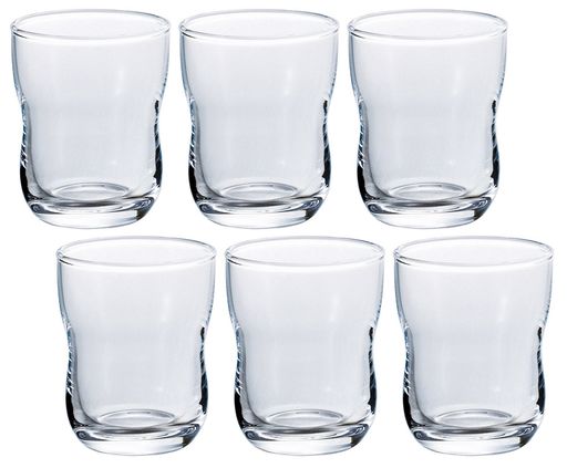 冷たい飲み物 本体サイズ:最大径60mm(口径60mm)x高さ75mm 本体重量:116g/個 素材・材質:ソーダガラス 原産国:日本 容量:130ml セット内容:6個セット 強化加工:口部強化 小さいお子様がソーダガラスコップを使って飲...