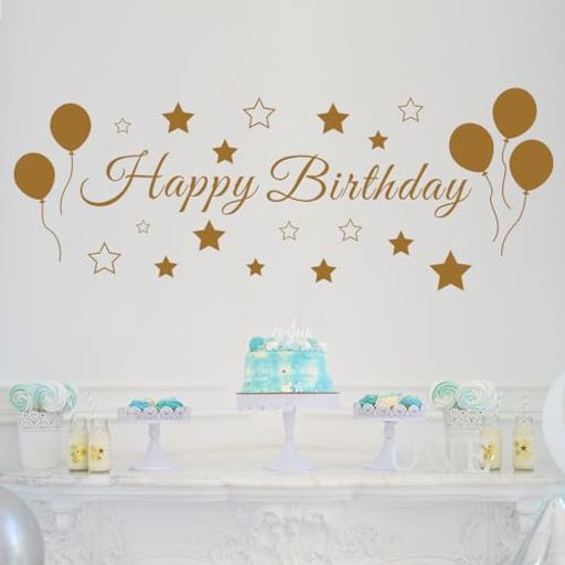 セット内容:「Happy Birthday」文字、バルーン6個、星19個(ゴールド)を含む豪華なウォールステッカーセット。サイズは90cmx40cmで、誕生日パーティーの雰囲気を一気に盛り上げます 簡単貼り付け&amp;剥がせる:工具不要で...