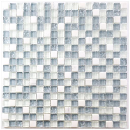 15角ガラス+天然大理石モザイクタイルシート シート:約303x303x8mm約1500g 15角ガラス:15x15x8mmガラス質(中国製) 15角天然大理石:15x15x8mm大理石(中国製) おすすめの使用場所:内装壁◎ 人工(ガラス...