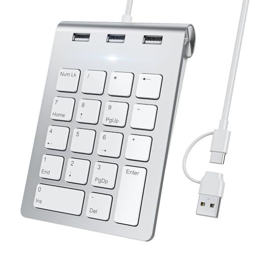 USB-C&amp;USB-Aデュアルコネクタ搭載: USB-CとUSB-Aの両方に対応した有線テンキー。ノートPC・デスクトップPC・タブレットに簡単接続でき、ドライバー不要ですぐに使用可能。数字入力や表計算を効率化し、会計業務・経理・デ...