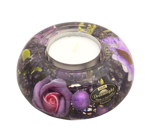 サイズ:直径9cmx高さ5cm 素材ガラス・ジェル・造花 生産国:ドイツ キャンドル1個付き(サイズ:直径4cmx高さ1.7cm)直径4cm以内x高さ1.7cm以内の市販のキャンドル・アロマキャンドルが入ります。※手づくりのため、色や形が若...