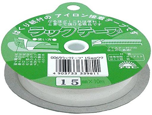 品番:- 仕様:粘着剤付きアイロン両面接着テープ サイズ:15mm幅 10m巻 素材:ポリアミド系樹脂 接着温度:140~150°C 圧着時間:5~10秒