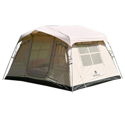 【高品質テント4人用】カラー:ベージュ大型テントの設営サイズ:240*220*140cm広々とした室内空間で、大人4人がゆったりと過ごせるドームテント。ファミリーキャンプやグループでのアウトドアに最適で、荷物もたっぷり収納可能です。 【簡単...