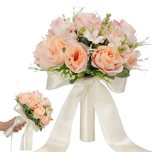 🌸サイズ:ブーケの直径約23cm高さ約27cm手持ちの部分は約11cm手動サイズ、誤差は許容。 🌸シルクフラワーなので美しいまま長期間飾ることができ、世話、水遣りも不要で。細やかな仕上がりで、バラの花束は形を...