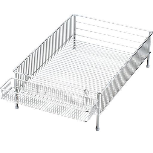 水切りかご:約45.2x31.2x14cm(約1530g)、ポケット:約30.3x9.5x6.1cm(約160g) 材質:18-8ステンレス セット内容:水切りかご大、ポケット小