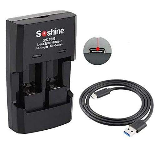 2スロットなので、2個同時充電も可能です。 対応電池規格 CR2/CR123A/CR123(3.0V/3.2V) 注:3.6V/3.7Vの対応できません。 充電状態が一目で分る、充電ライト付き。充電中は赤色。通電中、充電完了時は緑に点灯しま...