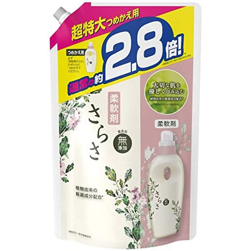 スムージング 柔軟剤さらさは着色料が無添加。植物由来の厳選成分配合*。心地よい洗い上がり(*柔軟成分の一部が植物由来) 皮膚科医監修のもと、肌テスト済み*。肌に優しい。(*全ての人の肌に影響がないわけではありません) ふわふわに仕上げるだけ...