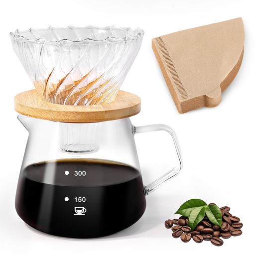 【高品質】コーヒードリッパー と コーヒーサーバー は高ホウケイ酸ガラス製で、臭いがなく、BPA フリーで、残留物が残りにくく、お手入れも簡単です。ベースは高品質の竹で作られています。コーヒーフィルター 漂白剤を一切使用していない天然木材パ...