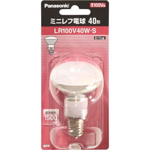 サイズ:バルブ径50mmx長さ75mm 本体重量(kg):0.016 口金E17 定格寿命(h):1500 型番:LR100V40WS