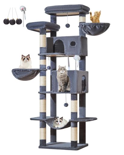 クライミング 【超高層 193cm 大型猫・多頭飼い専用設計】 全高 193cm の大容量キャットタワーで、大型猫や多頭飼いのご家庭に最適。2 つの広々猫ハウス・ハンモック・ハンギングバスケットを備え、猫の上下運動とストレス発散をサポートし...