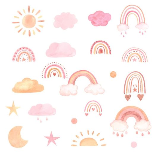 デザイン:優しいピンクとオレンジ系のパステルカラーで描かれた虹、雲、太陽、星のモチーフが可愛らしい壁装飾ステッカー 使用場所:保育園、子供部屋、プレイルームなど、お子様の空間を明るく楽しい雰囲気に演出 貼り付け簡単:壁に貼るだけで手軽にお部...