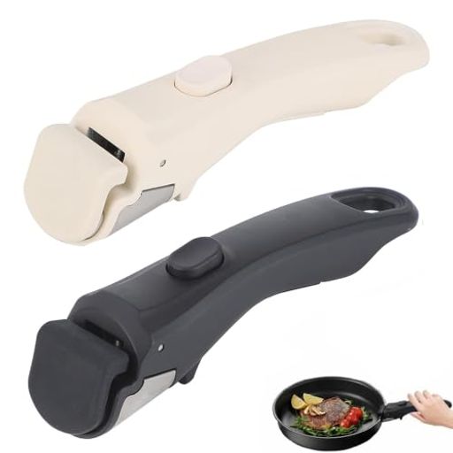 【商品仕様】に対応する汎用着脱式ハンドルです、フライパンや鍋にワンタッチで取り付け揺れても外れにくい仕様。 サイズ長さ20cm、幅5.3cm、高さ4.5m、取っ手が2本セットで付属しています。 【ワンタッチ着脱で簡単操作】ネジやドリル不要で...