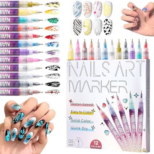 💅【12 色の豊富なカラーで多彩なネイルアートが可能】ビビッドな蛍光色から定番カラーまで、全 12 色のネイルアートマーカーセット。ラインアート、ドット、グラデーション、キャラクターデザインなど、思いのままにネイルを彩れます...