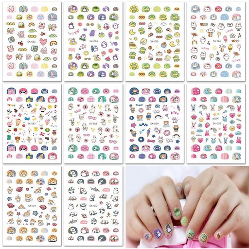 【キュートなネイルシール】:このキュートなネイルシールは、ウサギ、サクランボ、虹、スマイリーフェイス、ペンギン、パイナップル、星、スイカ、アイスクリーム、ワニ、子豚、子猫、子犬、パンダ、ラブハート、子羊、熊、ドーナツ、リボンなどの漫画画像を...