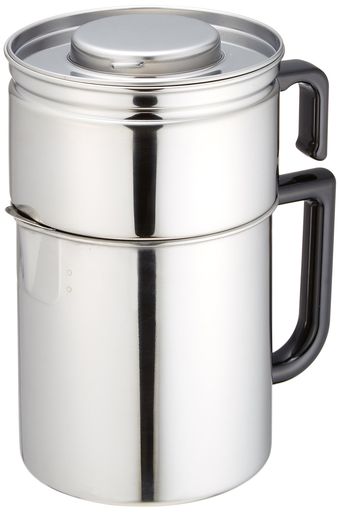 サイズ: 直径13x高さ21cm、容量/上容器1L、下容器1.2L 重量: 700g 素材: 本体/18-8ステンレススチール、ろ網/18-5ステンレススチール、おもり/18-0ステンレススチール、ろ過紙/天然パルプ100%