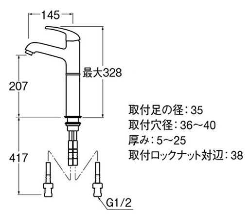 本体サイズ:約26x76x7(パッケージサイズ含む) 原産国:日本 ポップアップ無し、ゴム栓無しタイプ 取付け穴の径:36~40mmの範囲で取り付け可能 天板厚み5~25mmの範囲で取り付け可能 取付けロックナット対辺38mm