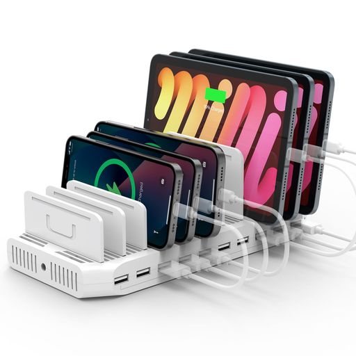 【5-8台同時充電】10つのUSBポートを備え、5-8台同時に複数のデバイスを充電し、各ポートは最大5V2.4Aの電力を供給します。スマートIC内蔵で充電中、USBデバイス端末に適した最適な電圧を自動的に調整できます。すべてのスマホ/タブレ...