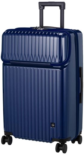 フロントポケット付スーツケース(ファスナー) 【外寸サイズ】H66xW44xD27cm 【総外寸】137cm 【容量】59L 【重量】4.1kg 3~5泊用 無料預入受託サイズ(3辺合計158cm未満) 表地:ポリカーボネート TSAロック...