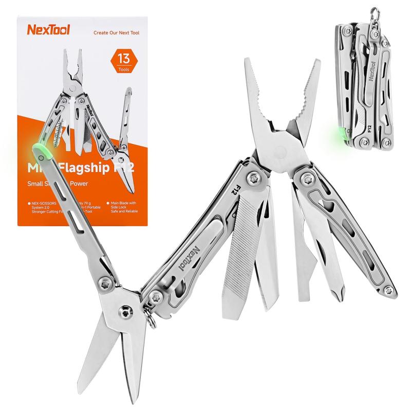 NexTool F12 ミニマルチツール 13-in-1 キーホルダーマルチツール（セレーテッドハサミ・ファイル付き）安全ロック機能搭載 アップグレード済み高碳素鋼 80Cr14Mov 鋼材 携帯可能なEDC・アウトド13の多機能と携帯性：...