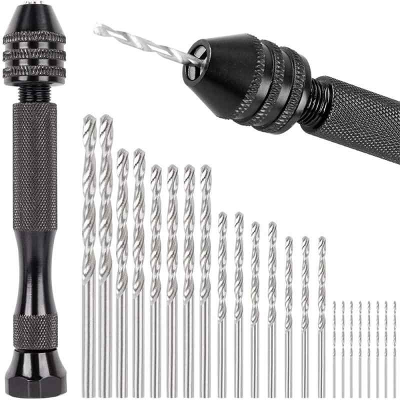 ハンドドリル ピンバイス 25セット ドリルビットセット（ 0.5-3.0mm）穴あけツール ノイズレスアルミニウム合金 小型 手動ドリル騒音なし 精密 DIY工具 (26本セット)セット内容：26本セット、ハンドツイストドリル、25個のH...