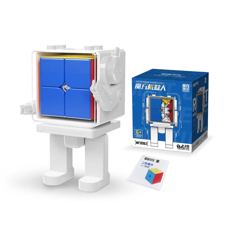 Moyu 2x2 磁気キューブです スピード キューブ ロボット形ディスプレイ ボックス、2x2 パズル キューブ ステッカーなし マスター キューブ スピード キューバーのためのギフト 磁石内蔵 磁石 moyu cube にロボットシェル...