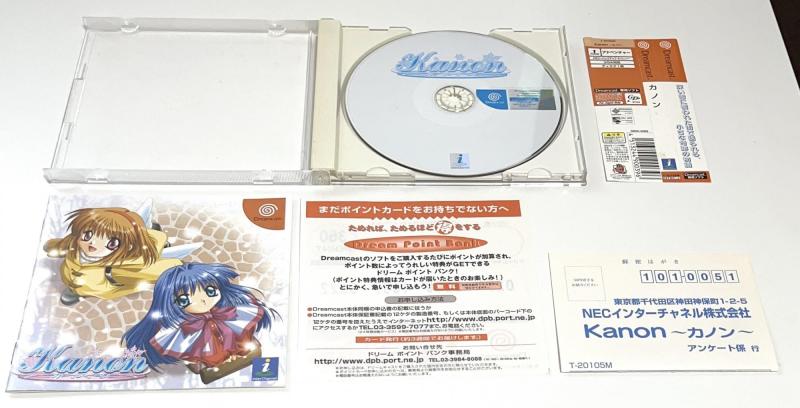 Kanon カノンジャンル：アドベンチャープレイ人数：1Pメディア：GD-ROM1枚組ビジュアルメモリ用 ブロック数：4ブロック～型番：T-20105M