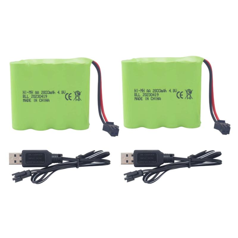 2PCS 4.8V 2800mah AA充電電池SM-2Pプラグ付きUSB充電ケーブル用のSY-E511リモコンショベル自動車トラック工事車 E562 TD141 RCリモコン車玩具車電池包装内容：2PCS電池+2PCS充電ケーブル用のSY...