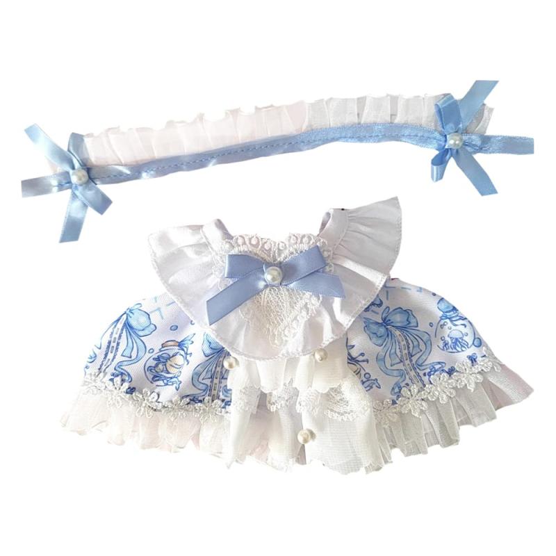 niannyyhouse　20cm ぬいぐるみ 服　ブルー　ドレス　ヘッドウェア　綿人形　ワンピース　着せ替え1.適用ドールサイズ：約20cm綿人形2.衣装セット：ヘッドウェア+ドレス　2点セット3.ドールの本体やほかのアパレル部品に含まれ...