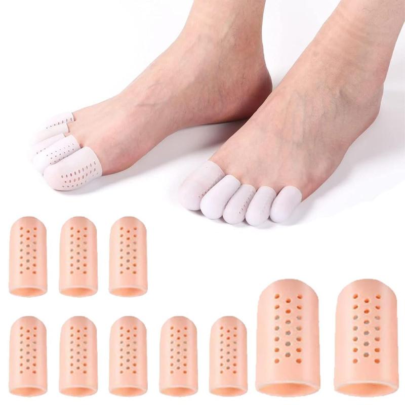 シリコン 足指サック指サック つま先衝撃ジェル キャップ プロテクター 足指 袖 足爪保護キャップ 摩擦疼痛緩和 通気性 水洗い可 摩擦疼痛緩和 男女兼用 （カラー 大2個、小8個）パッケージには、8つの小さな足指カバーと2つの大きな足指カ...