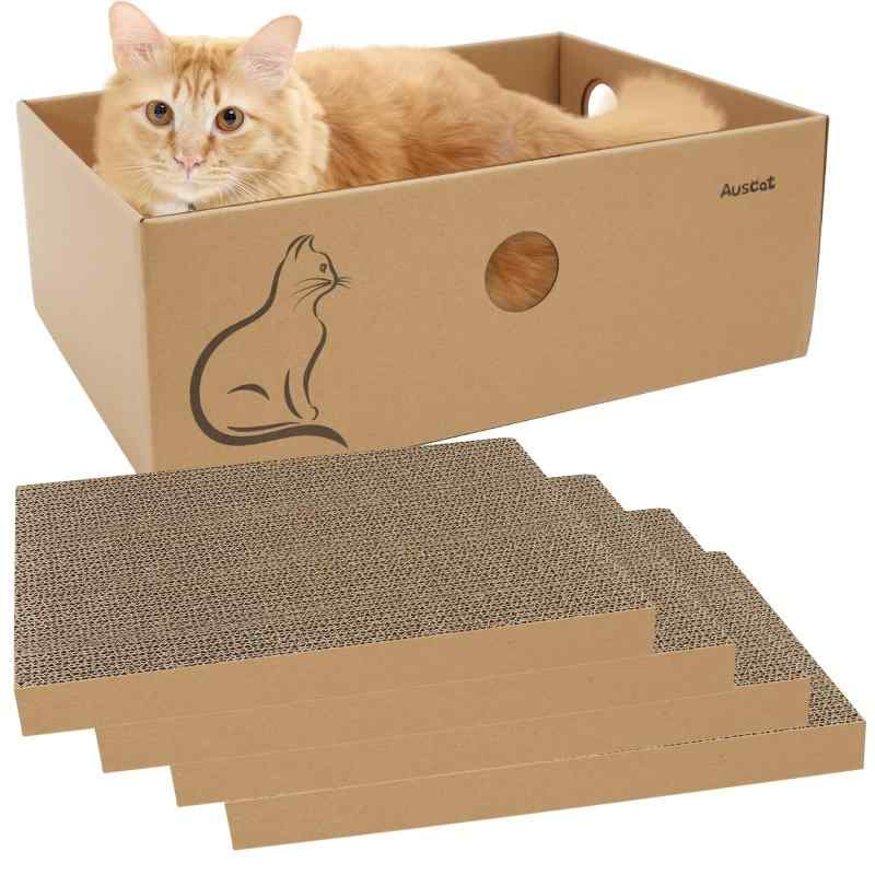 AUSCAT 猫爪とぎ 猫用段ボールつめとぎ 取り換え用爪研ぎ4枚入り 猫ベッド兼用 箱型 37×27×13CM😺【商品情報】本体サイズ：37×27×13cm(幅X奥行X高さ) 数量：箱x1；爪とぎサイズ：36×26.5×3...