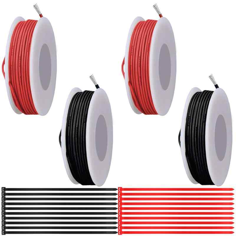 MKBKLLJY 26ゲージより線 300V PVC 電気ワイヤー 26AWG 絶縁 錫メッキ被覆銅線 結線ワイヤー 2色（赤/黒） 5m/16.4ft ケーブルタイ付きワイヤーアソートメント 電子DIY用仕様：26AWG ケーブル長：1巻...
