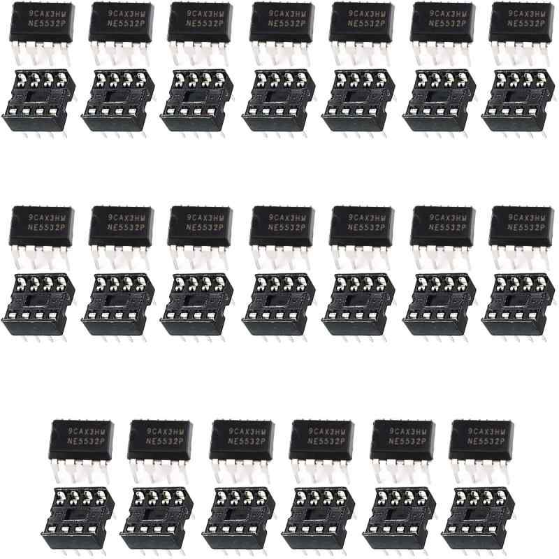 Youmile 20 個 DIP 8 NE5532P NE5532 デュアル低ノイズ オペアンプ DIP-8 IC の精密チップ 38 mA + 20 個の DIP-8 IC ソケット、エレクトロニクス実験 DIY 用【機能】: NE553...