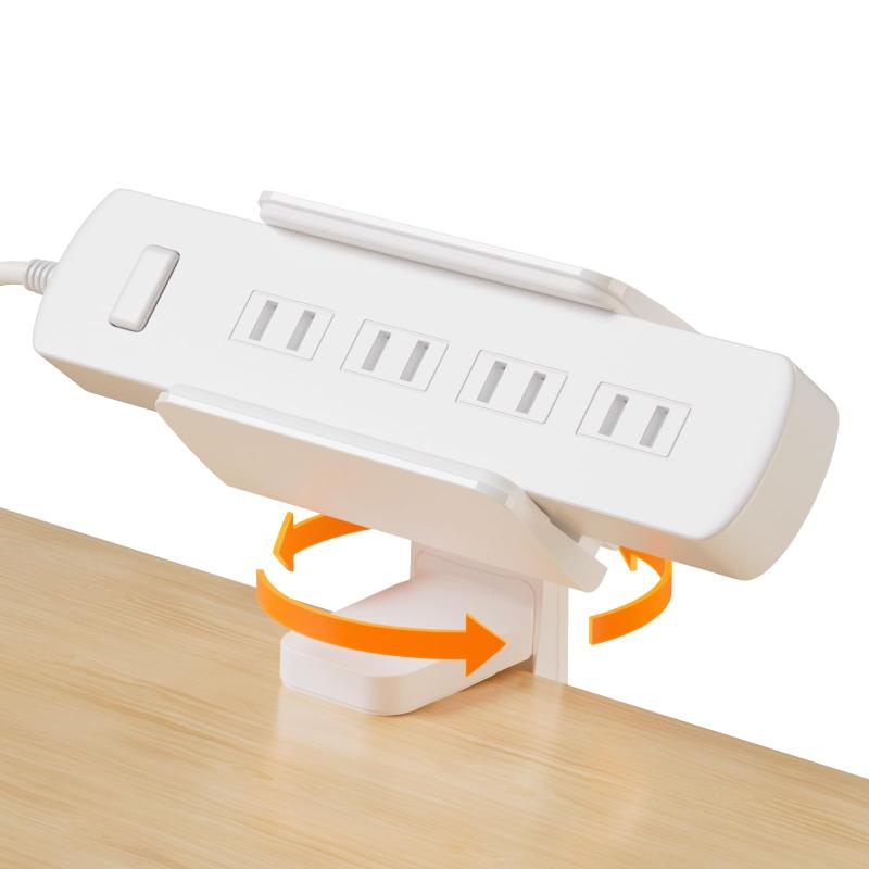 ロボロビン 電源タップ 固定ホルダー 安定性UP クランプ式 360度回転 タップ隠し 自由に調整 デスク取付 デスク整理 収納 クリップロック固定 テーブルタップホルダー ホワイト🔌【すっきり整理・省スペース】：このホルダ...