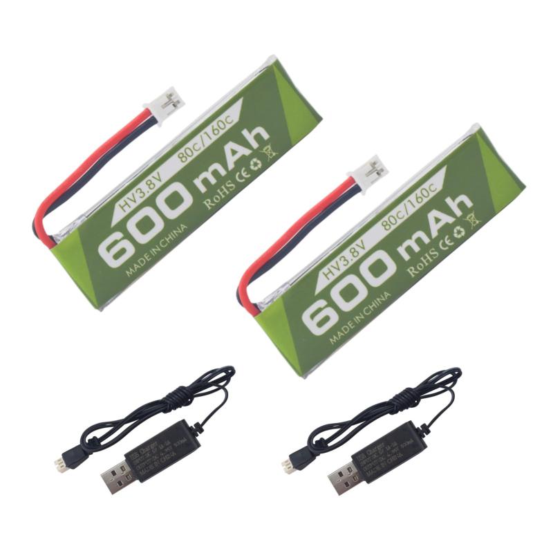 2PCS 1S 3.8V 80C 600mAhリチウム電池JST PH-2.0プラグコネクタ付USB充電ケーブル用のCinewhoop TinyhawkマイクロFPVレーシングカードローンRCリモコン飛行機包装内容：2PCS電池+2PCS充...