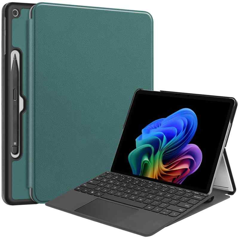 Gosento For Microsoft Surface Pro 12インチ ケース スタンド機能付き 開閉式二つ折薄型スタンドケース PUレザー カバー (濃い緑色）【対応機種】Surface Pro 12 専用 保護ケース【全面保護】...