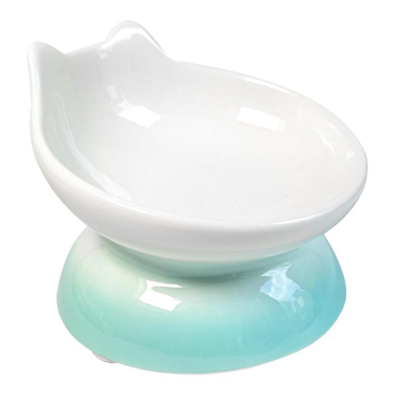 MONIWOLLY 猫 ごはん皿 陶器 [猫 フードボウル] 斜め 15度 食べやすい 猫 器 陶器 [猫の餌入れ] 猫用食器 高さ11cm 吐き戻し防止 [割れにくい猫皿高いセラミック] 猫 エサ入れ 14cm広口 洗いやすい ...