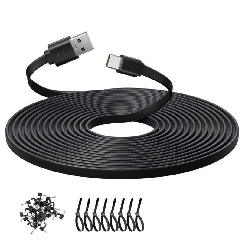 10フィート 3M USB Cケーブル - フラットタイプ、充電とデータ同期、ホームセキュリティカメラ、スマートフォン、Switch Proコントローラーなどのデバイス用のUSB A - USB Cコード - ホワイト