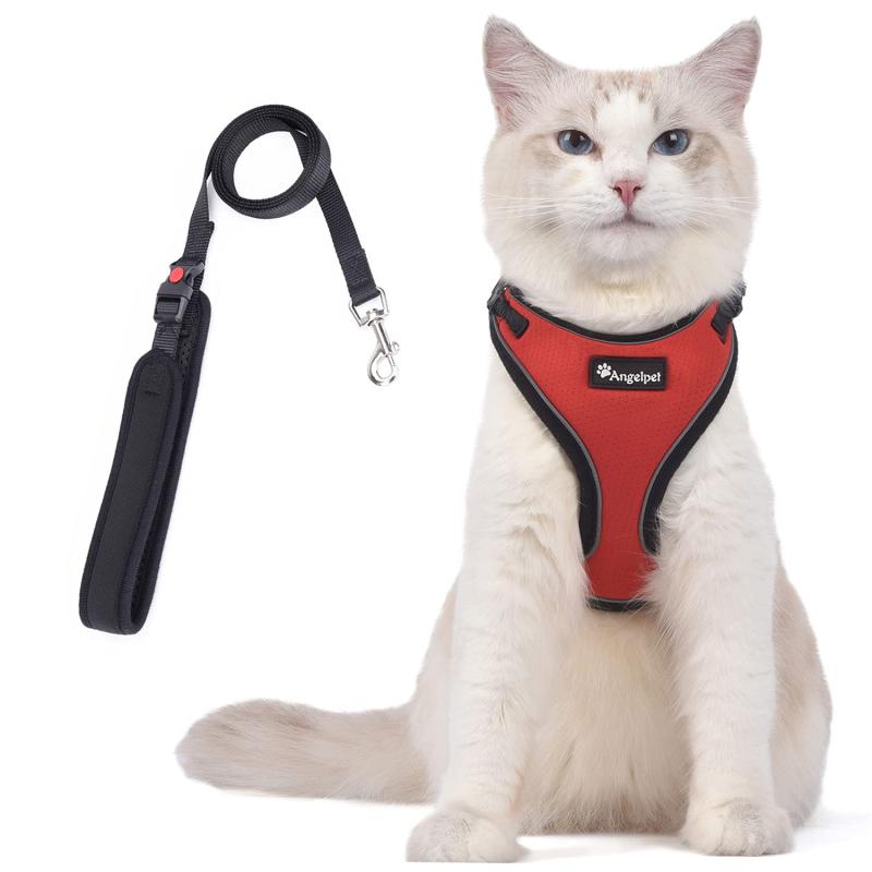 猫 猫用 ハーネス 胴輪 猫具 ねこ ネコ 子猫 子犬 小型犬 散歩 お出かけ 抜けない ベスト ソフト胸あて 軽量 頭を通さずマジックテープで装着 サイズ調節可 夜反射 通気メッシュ (Mサイズ (x 1【面でを支えるハーネス型】愛猫の体...