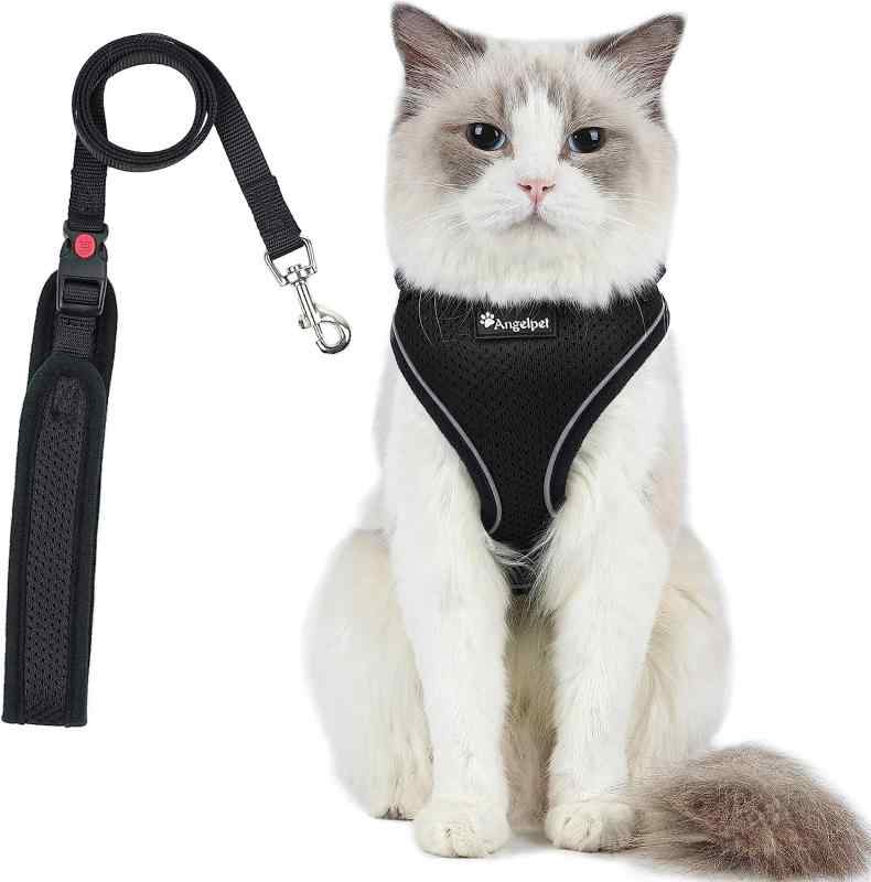 猫 猫用 ハーネス 胴輪 猫具 ねこ ネコ 子猫 子犬 小型犬 散歩 お出かけ 抜けない ベスト ソフト胸あて 軽量 頭を通さずマジックテープで装着 サイズ調節可 夜反射 通気メッシュ (Mサイズ (x 1【面でを支えるハーネス型】愛猫の体...