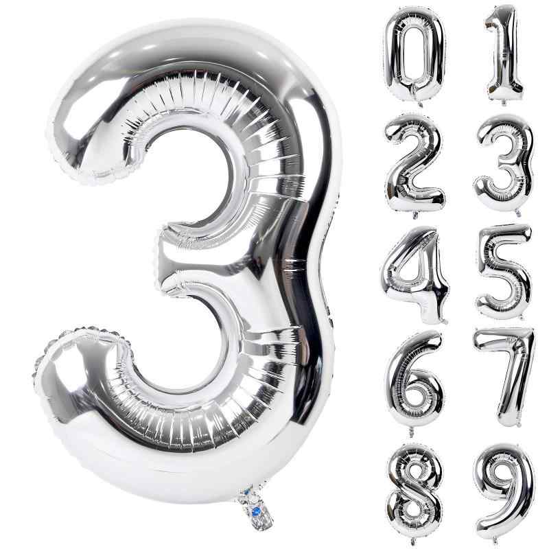 Lausatek バルーン アルミ風船 シルバー 数字3 ナンバー 40インチ 大きい 誕生日 ハッピーバースデー 飾り付け ウェディング 記念日 パーティー 約90cm (数字3)ナンバー3：約90cmのBigな数字バルーンです写真映えす...
