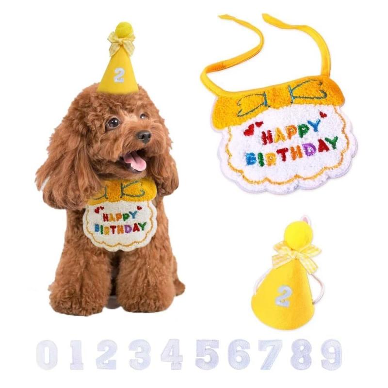 犬 誕生日グッズ 犬 誕生日 スタイ 犬 バースデー 犬 誕生日帽子 猫 誕生日 犬 誕生日プレゼント 誕生日帽子 3点セット 数字付き 犬 誕生日 よだれかけ プレゼント ペット HAPPY BIRTHDAY クリスセット内容：誕生日帽子...