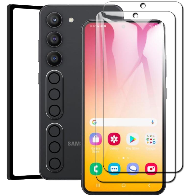 Galaxy S24 フィルム + Galaxy S24 5G カメラフィルム『ガイド枠付き』極薄タイプ 全面保護 旭硝子製素材 硬度9H 高透過率 高硬度 さらさら手触り 飛散防止 気泡指紋防止 手触指紋防止 ギャラクシ【対応機種】Gal...