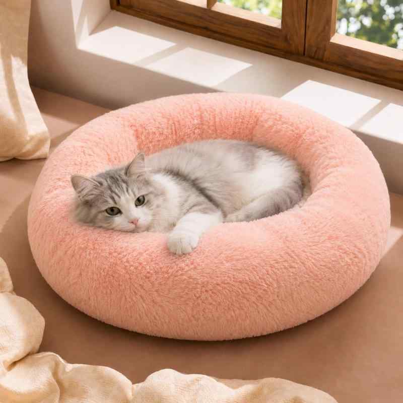 JEMAジェマ 犬ベッド猫ベッド ペットベッド 秋冬用 ふわふわ 丸型 クッション ドーナツペットベッド ラウンド型 ぐっすり眠る 小型猫用 小型犬用 もこもこ 暖かい 滑り止め付き 冷房対策 防【サイズ】サイズ：直径50cm　高さ：約16...