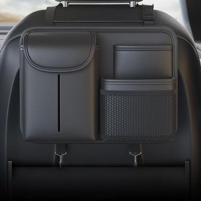 SOEDZUNG 車用 シートバック オーガナイザー ナッパレザー 多機能 収納ポケット フック式 タブレット/傘/ティッシュ収納 車載 インテリア 臭わない 汎用【高級ナッパレザー採用】表面に特殊コーティング加工を施した本革仕様。無臭・無...