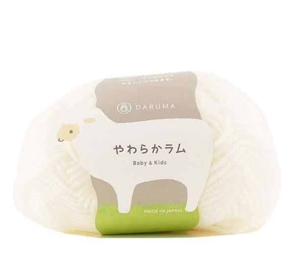 横田 DARUMA やわらかラム 毛糸 合太 Col.1 30g 103m 5140仕立:1玉30g(約103m)構成:アクリル60％、毛(ラムウール)40％使用針:棒針4～6号、かぎ針5/0～6/0号