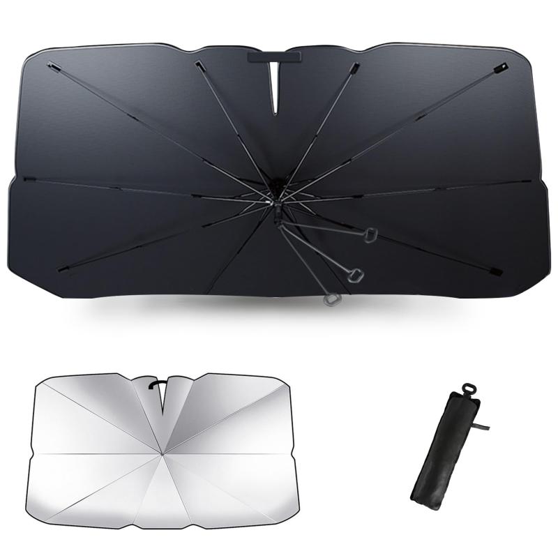ATHULYA 車用サンシェード フロント サンシェード 車 フロント 傘型 360°折れる中棒 折りたたみ式 車 ひよけシェード バックミラー開き口 遮光 断熱 紫外線遮蔽 UVカット ワンタッチ収納 取付【紫外線カット、断熱、室内装飾の...