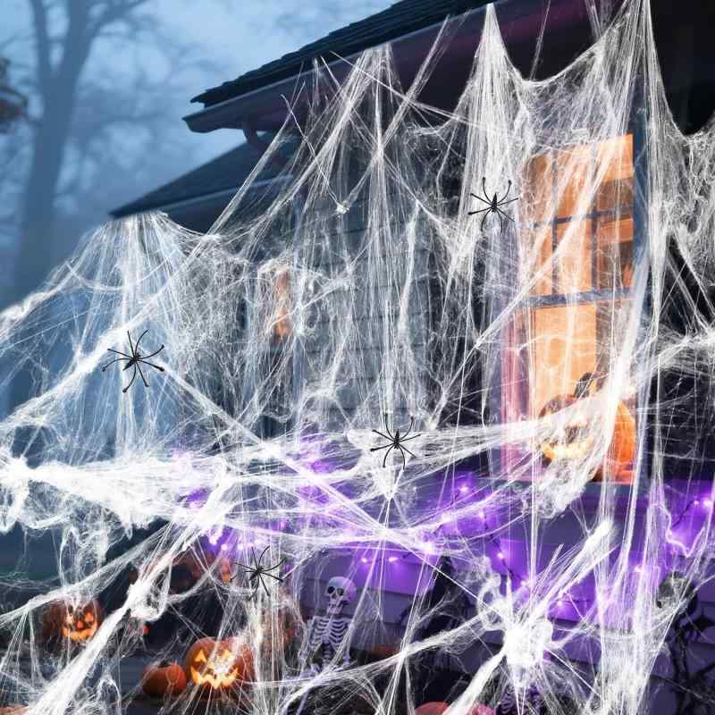 JLPESEAES ハロウィン装飾 クモの巣 クモの糸 クモの糸 100g+クモ30匹セット 約18平方メートルをカバー可能 お化け屋敷専用クモの巣装飾 ハロウィン装飾 屋外用 伸縮性 恐怖の雰囲気 クモの巣 1